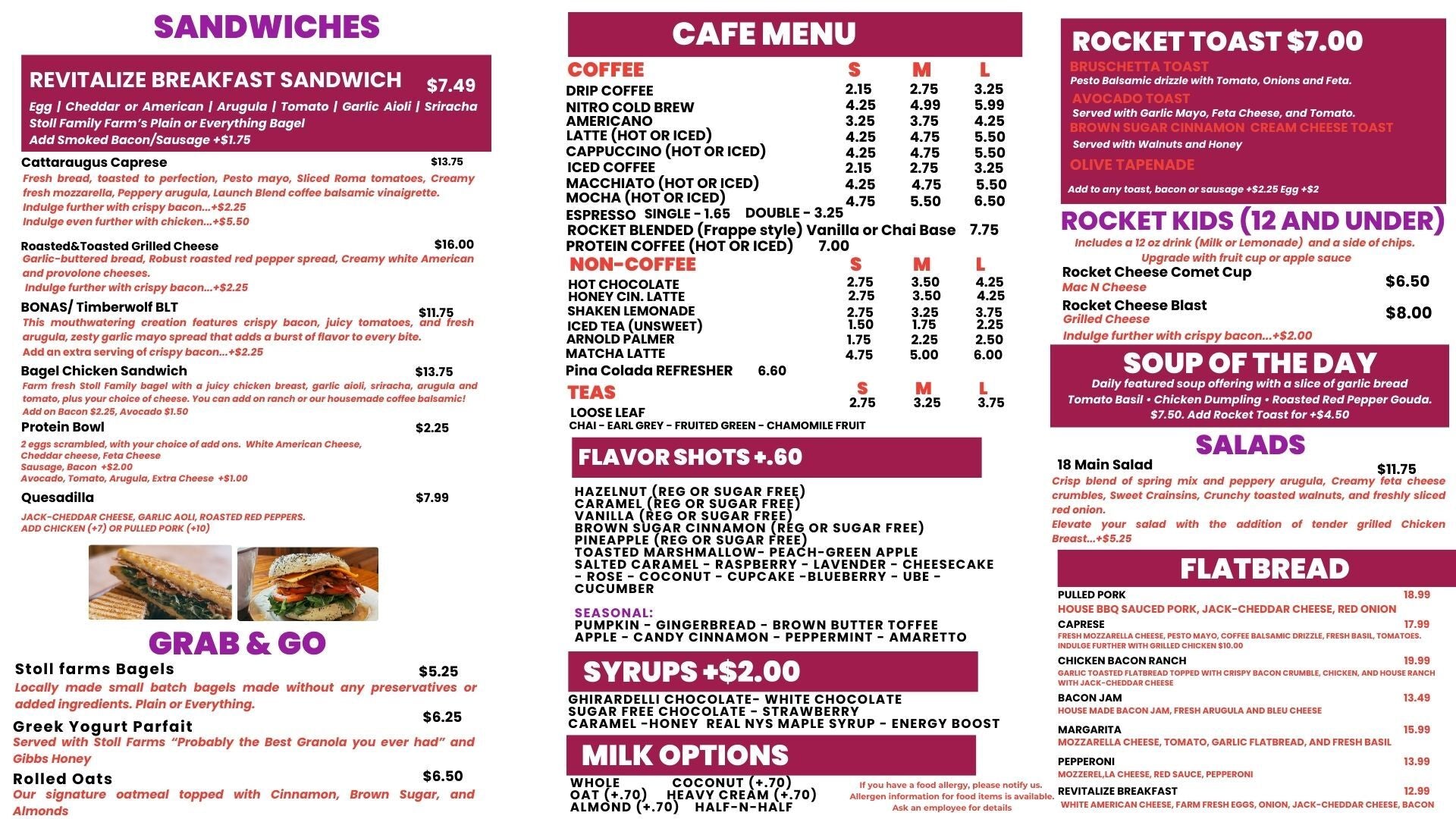 Our Menus! – RocketCup Coffee
