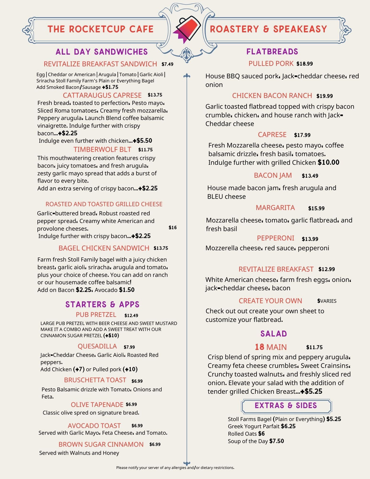 Our Menus! – RocketCup Coffee